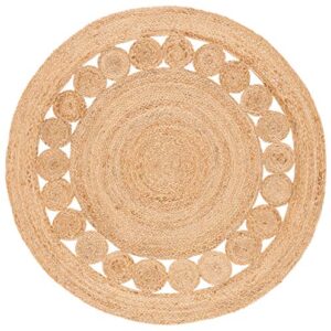 SAFAVIEH Natural Fiber Round Collection 7' Round Natural NFB306A Handmade Boho Country Charm Jute Area Rug