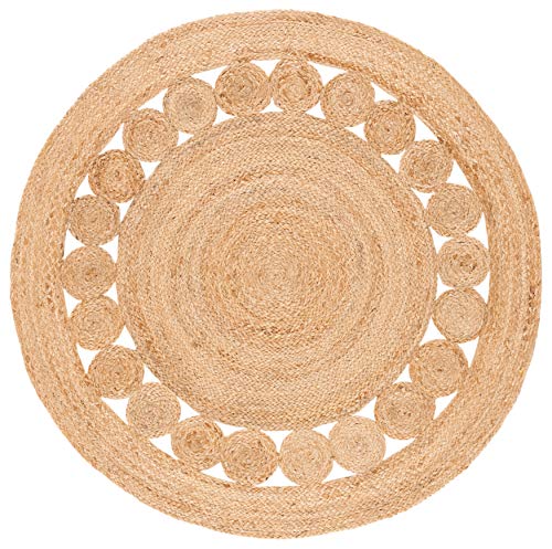 SAFAVIEH Natural Fiber Round Collection 7' Round Natural NFB306A Handmade Boho Country Charm Jute Area Rug