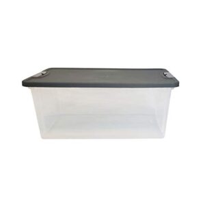 HOMZ Clear Plastic Storage Bins with Snaplock Secure Latching Lids | Easy Grip Handles | Stackable & Nestable Organizing Totes | Grey Lid | 15 Quart, Pack of 4