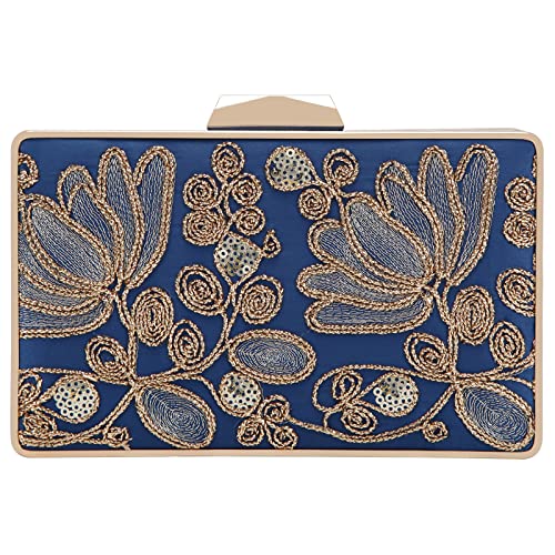 Fawzia Embroidery Wedding Clutch Evening Bags For Women-Blue