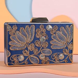 Fawzia Embroidery Wedding Clutch Evening Bags For Women-Blue