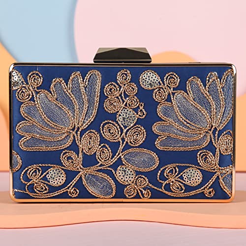 Fawzia Embroidery Wedding Clutch Evening Bags For Women-Blue