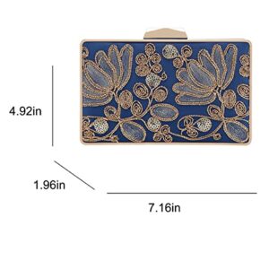 Fawzia Embroidery Wedding Clutch Evening Bags For Women-Blue