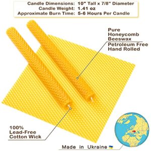 Beeswax Taper Candles 10 inches Natural Honey Comb Hand Rolled Dripless Eco-Friendly Smoke and Soot Free Tea Candle Gift Box for a Romantic Dinner or Special Occasions Set of 6 (6)