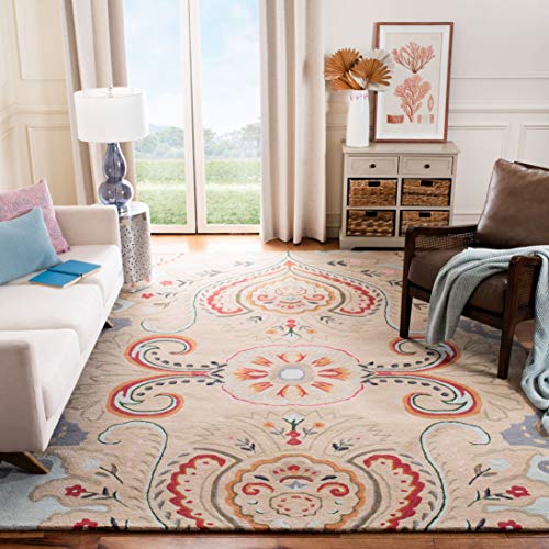 SAFAVIEH Bella Collection 5' Square Beige/Blue BEL118B Handmade Boho Premium Wool Area Rug