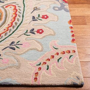 SAFAVIEH Bella Collection 5' Square Beige/Blue BEL118B Handmade Boho Premium Wool Area Rug