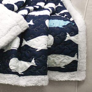 Lush Decor, Navy Whale Throw | Ocean Animal Print Fuzzy Reversible Sherpa Blanket-60” x 50, 60" x 50"