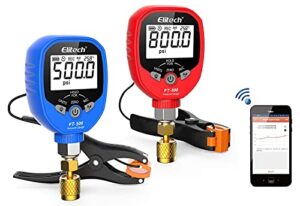 elitech digital ac gauge set hvac gauges app monitoring with temperature clamps 1/8” npt, pt-500&pt-800