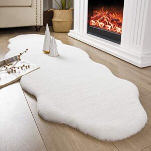 ashler home deco ultra soft faux rabbit fur rug, area rugs for bedroom floor sofa living room, carpet accent rugs white 2 x 6 feet