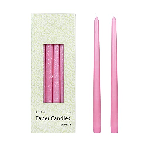 Zest Candle 12-Piece Taper Candles, 12-Inch, Pink