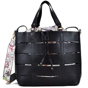 2Pcs Women Tote Handbag Oxford Cloth Purse Top Handle Work Bag Large Capacity Shoulder Bag For Work(Black Floral)