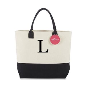 kate aspen, monogram tote bag, canvas, classic black and white, l