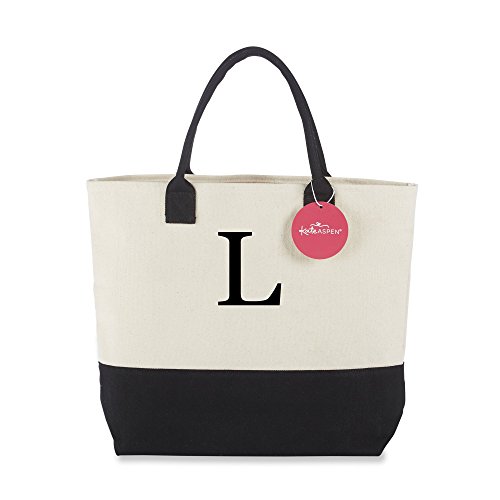 Kate Aspen, Monogram Tote Bag, Canvas, Classic Black and White, L