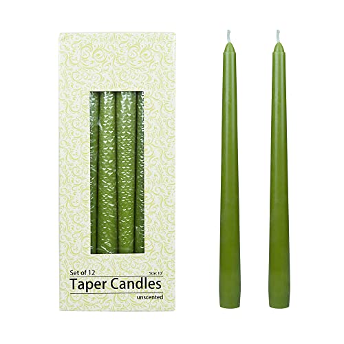 Zest Candle 12-Piece Taper Candles, 10-Inch, Sage Green