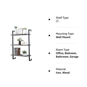 OLDRAINBOW Industrial Metal and Wood Wall Shelf Unit,Rustic Floating Wood Shelves Wall Mounted,24in Iron Real Wood Book Shelves,Hanging Wall Shelves for Bedrooms Office,3 Tier Bookshelf Shelving