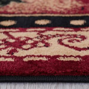 Allstar 4x5 Red and Black Cabin Rectangular Accent Rug with Ivory and Green Wildlife Rooster Design (3' 9" x 5' 1")