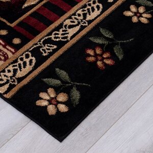 Allstar 4x5 Red and Black Cabin Rectangular Accent Rug with Ivory and Green Wildlife Rooster Design (3' 9" x 5' 1")