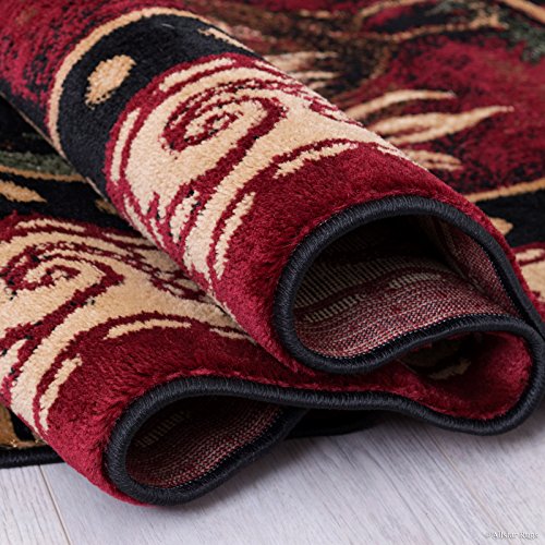 Allstar 4x5 Red and Black Cabin Rectangular Accent Rug with Ivory and Green Wildlife Rooster Design (3' 9" x 5' 1")