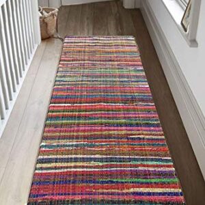 Chardin home - Eco Friendly 100% Recycled Cotton Colorful Chindi Runner Area Rug - 2'x7', Multi