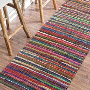 Chardin home - Eco Friendly 100% Recycled Cotton Colorful Chindi Runner Area Rug - 2'x7', Multi