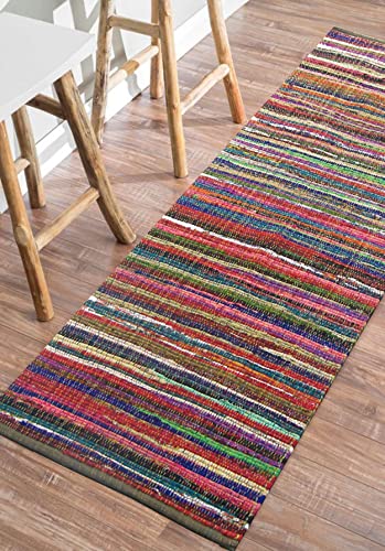 Chardin home - Eco Friendly 100% Recycled Cotton Colorful Chindi Runner Area Rug - 2'x7', Multi