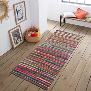 Chardin home - Eco Friendly 100% Recycled Cotton Colorful Chindi Runner Area Rug - 2'x7', Multi