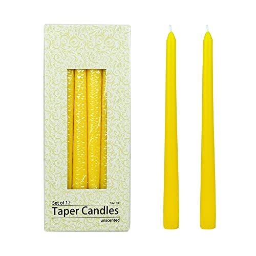 Zest Candle 12-Piece Taper Candles, 10-Inch, Yellow