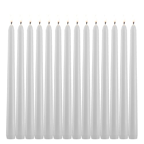 White Taper Candles - Set of 14 Dripless Candles - 10 inch Tall, 3/4 inch Thick - 7.5 Hour Clean Burning