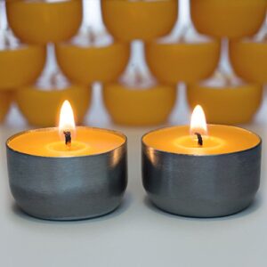 Beeswax Tea Light Candles Refills with Two Custom Reusable Sturdy Steel Candle Holders and Reusable Cotton Bag Eco Friendly Gift Set(24)