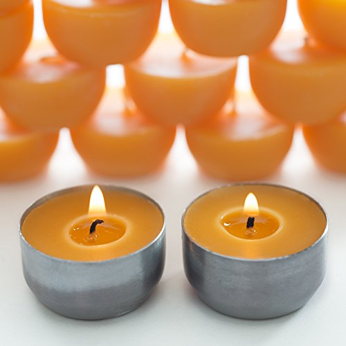 Beeswax Tea Light Candles Refills with Two Custom Reusable Sturdy Steel Candle Holders and Reusable Cotton Bag Eco Friendly Gift Set(24)