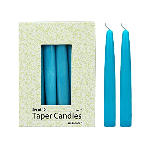 Zest Candle 12-Piece Taper Candles, 6-Inch, Turquoise