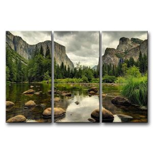 3 pieces green wall art painting yosemite national park clear water lake mountain trees rocks pictures prints on canvas landscape the picture decor oil for home modern decoration print for items