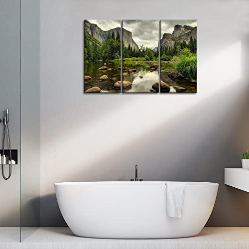 3 Pieces Green Wall Art Painting Yosemite National Park Clear Water Lake Mountain Trees Rocks Pictures Prints On Canvas Landscape The Picture Decor Oil for Home Modern Decoration Print for Items