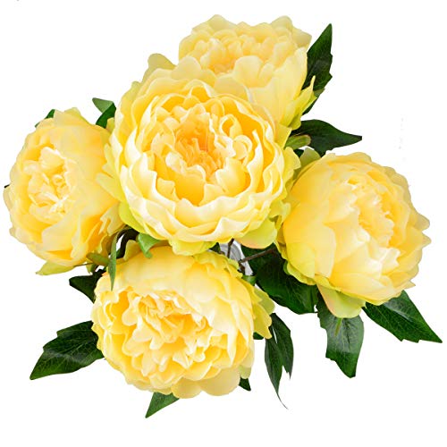 Hovebeaty Artificial Peony Silk Flowers Bouquet Home Wedding Decoration (Light Yellow)