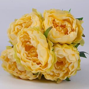 Hovebeaty Artificial Peony Silk Flowers Bouquet Home Wedding Decoration (Light Yellow)