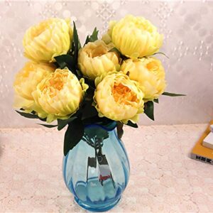 Hovebeaty Artificial Peony Silk Flowers Bouquet Home Wedding Decoration (Light Yellow)