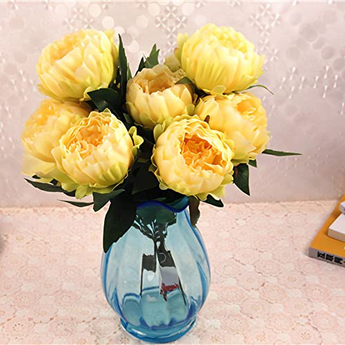 Hovebeaty Artificial Peony Silk Flowers Bouquet Home Wedding Decoration (Light Yellow)