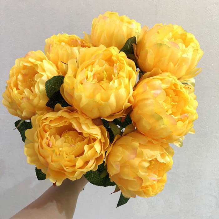 Hovebeaty Artificial Peony Silk Flowers Bouquet Home Wedding Decoration (Light Yellow)