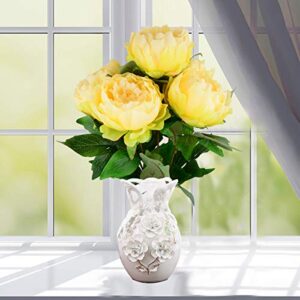 Hovebeaty Artificial Peony Silk Flowers Bouquet Home Wedding Decoration (Light Yellow)