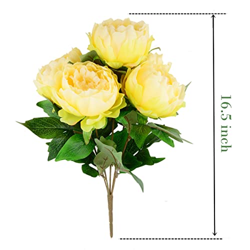 Hovebeaty Artificial Peony Silk Flowers Bouquet Home Wedding Decoration (Light Yellow)