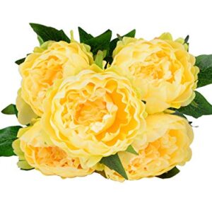 Hovebeaty Artificial Peony Silk Flowers Bouquet Home Wedding Decoration (Light Yellow)