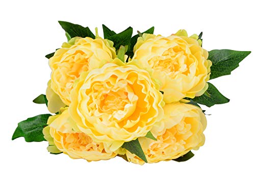 Hovebeaty Artificial Peony Silk Flowers Bouquet Home Wedding Decoration (Light Yellow)