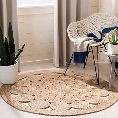 SAFAVIEH Natural Fiber Round Collection 3' Round Natural NFB248A Handmade Boho Country Charm Jute Area Rug