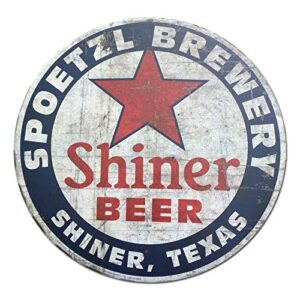 shiner beer shiner texas vintage style round tin sign metal sign metal decor wall sign wall poster wall decor door plaque tin sign 12x12 inch