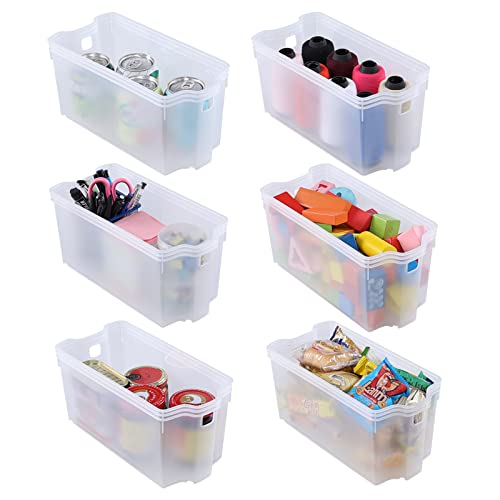 Wekioger 6 Pack Plastic Pantry Stacking Storage Bins, Clear Versatile Organizing Bin