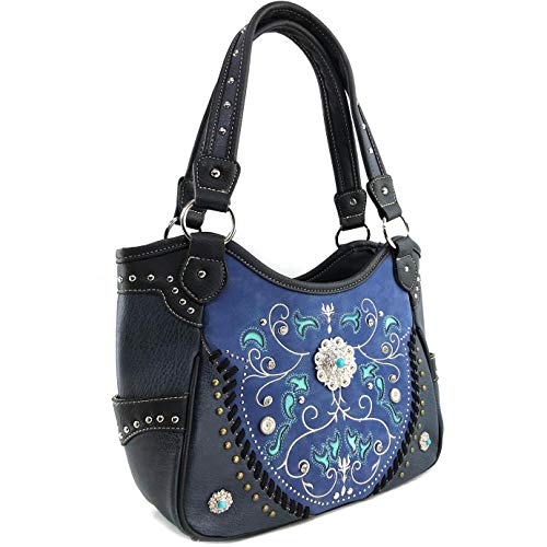 Zelris Spring Bloom Western Concho Women Conceal Carry Tote Handbag Purse Set (Blue)