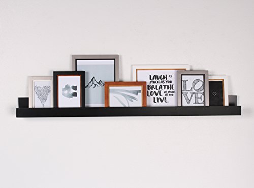 Kate and Laurel Levie Wood Floating Wall Shelf Picture Frame Holder Ledge, Black