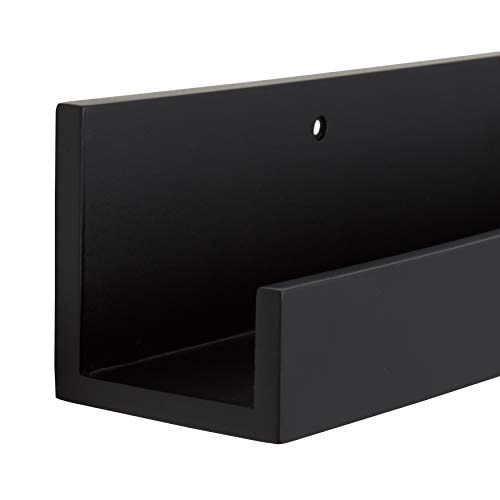 Kate and Laurel Levie Wood Floating Wall Shelf Picture Frame Holder Ledge, Black