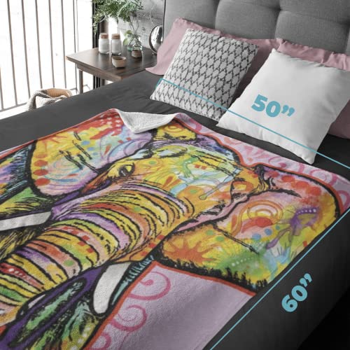 Dawhud Direct Colorful Elephant Fleece Blanket for Bed 50" x 60" Dean Russo Elephant Fleece Throw Blanket for Women, Men and Kids Super Soft Plush Elephant Blanket Throw Blanket for Elephant Lovers