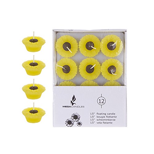 Mega Candles - Unscented 1.5" Floating Sun Flower Candles - Yellow, Set of 12